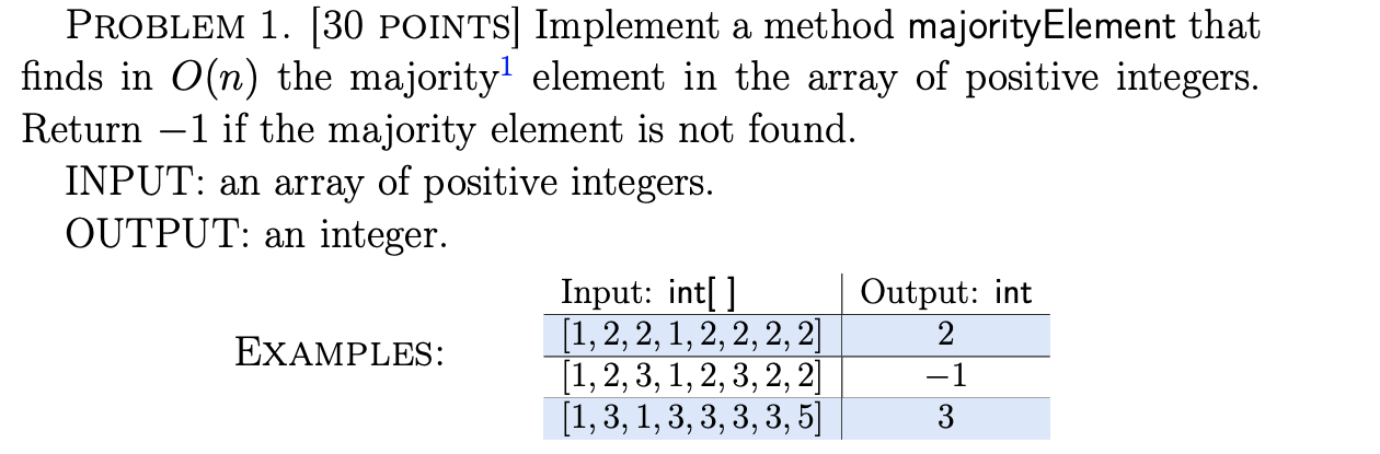 Solved PROBLEM 1. [30 POINTS) Implement a method majority | Chegg.com