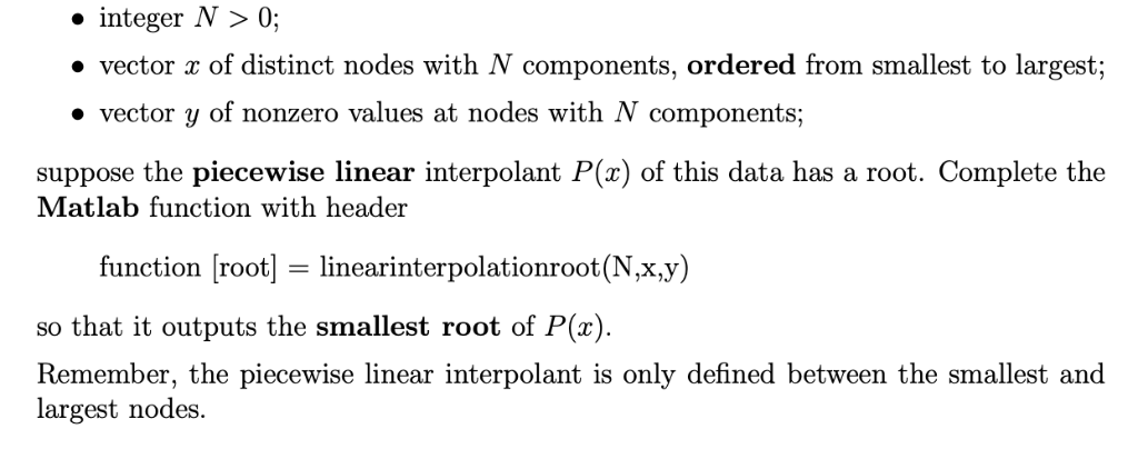 integer N > 0; vector x of distinct nodes with N | Chegg.com