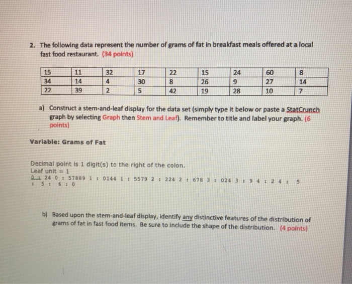 Solved The following data represent the number of grams of | Chegg.com