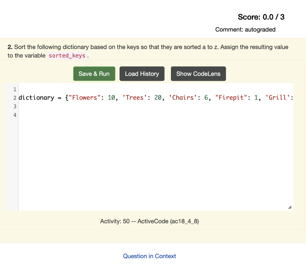 Solved Score: 0.0/3 Comment: autograded 2. Sort the | Chegg.com