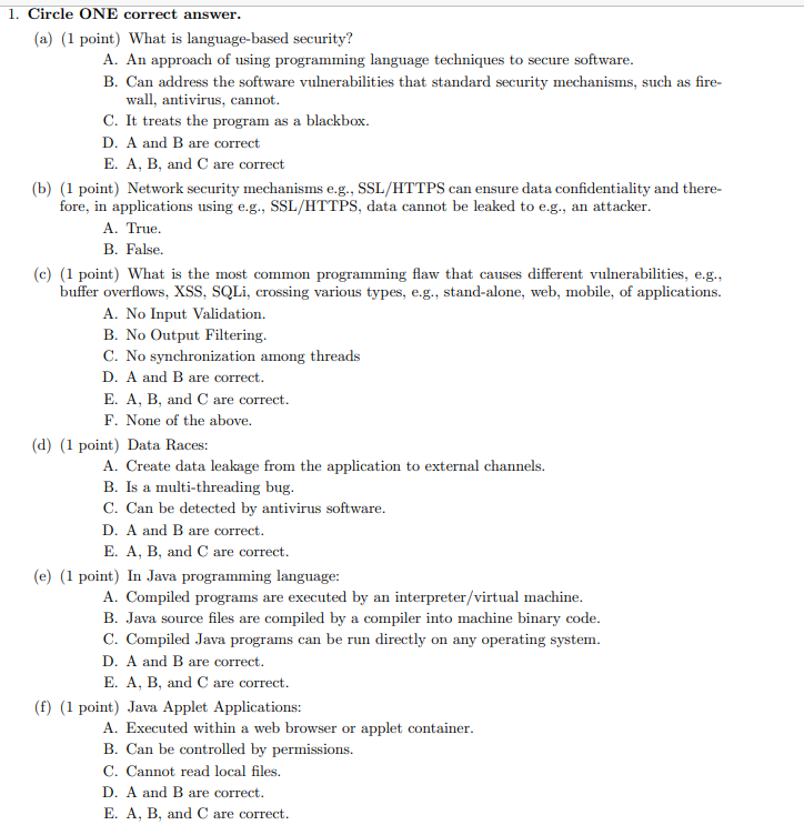 Solved 1. Circle ONE correct answer. (a) (1 point) What is | Chegg.com