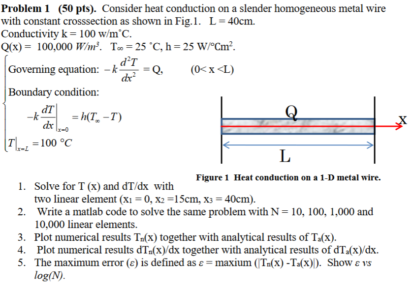 Solved Problem 1 (50 pts). Consider heat conduction on a | Chegg.com