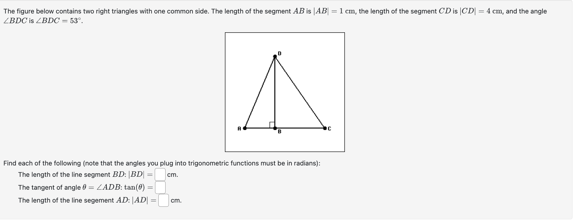Solved The figure below contains two right triangles with | Chegg.com