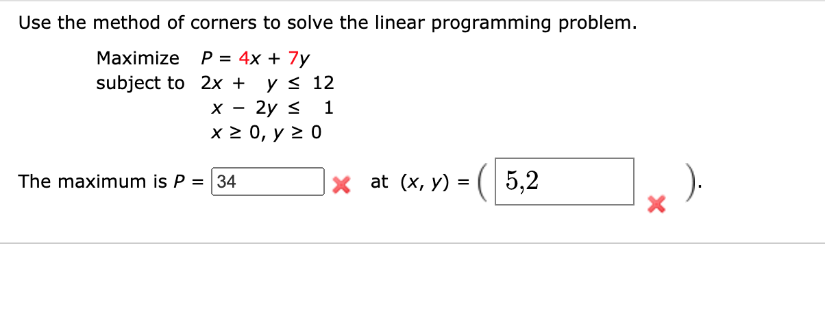 Solved Use the method of corners to solve the linear | Chegg.com