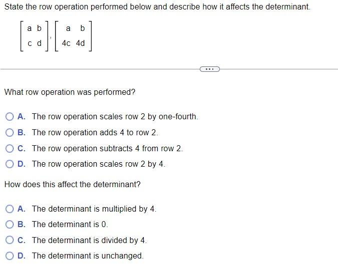 Solved State the row operation performed below and describe | Chegg.com