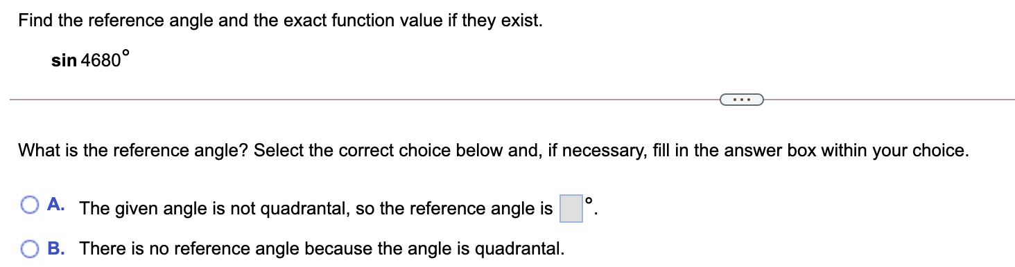 Solved Find the reference angle and the exact function value | Chegg.com