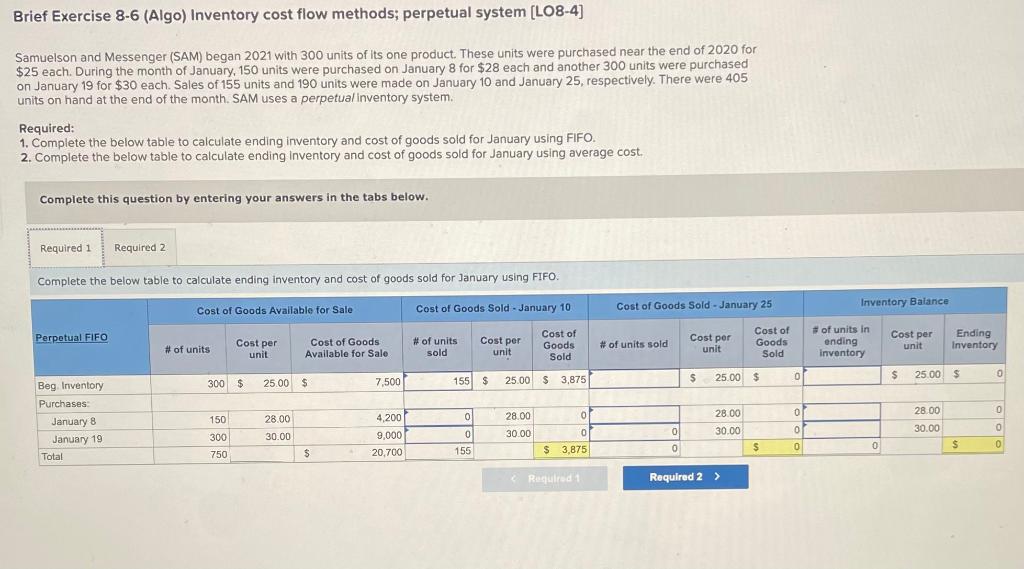Solved Brief Exercise 8-6 (Algo) Inventory cost flow | Chegg.com