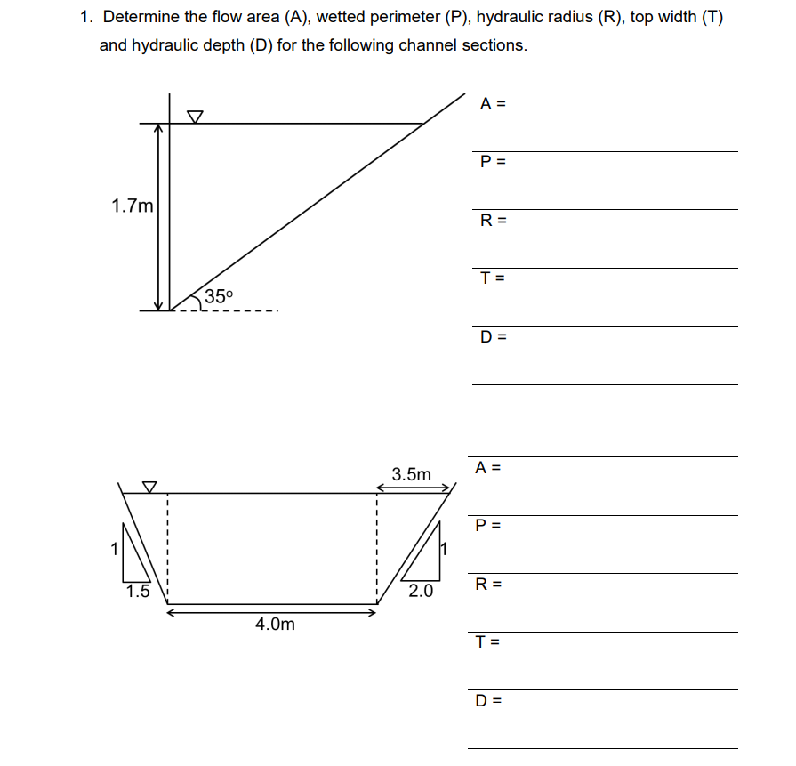 Solved 1. Determine the flow area (A), wetted perimeter (P), | Chegg.com