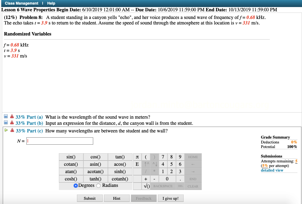 Solved Class Management | Help Lesson 6 Wave Properties | Chegg.com