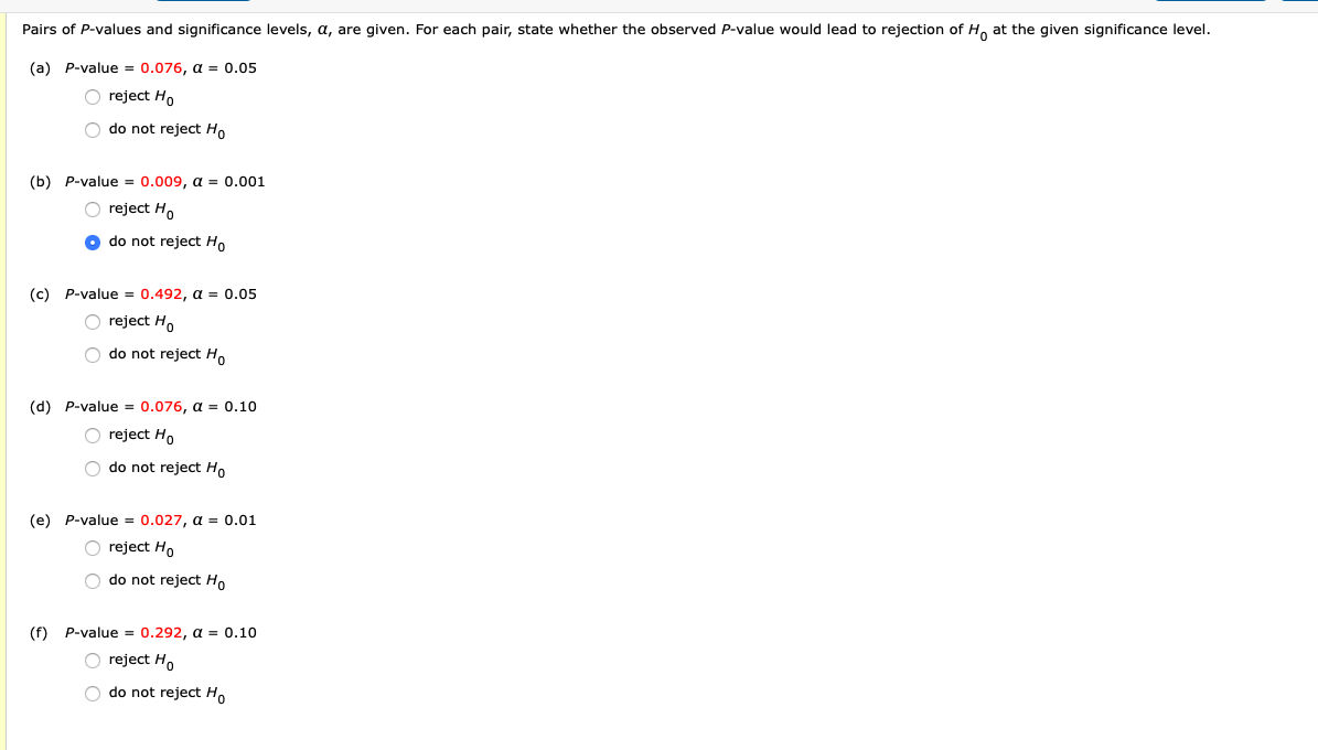 Solved Pairs of P-values and significance levels, α, are | Chegg.com