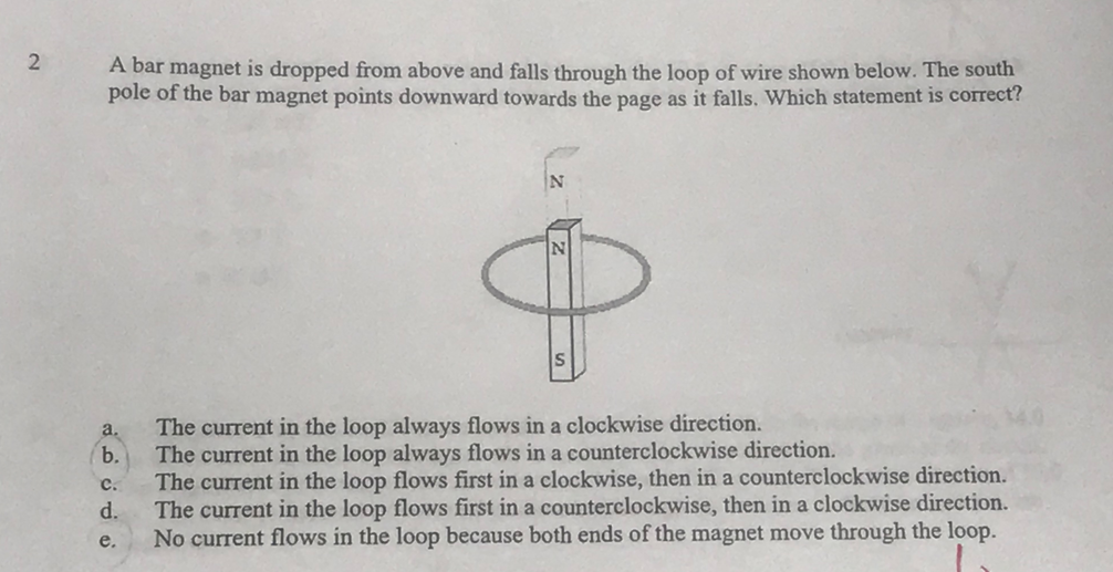 Solved 2 A bar magnet is dropped from above and falls | Chegg.com