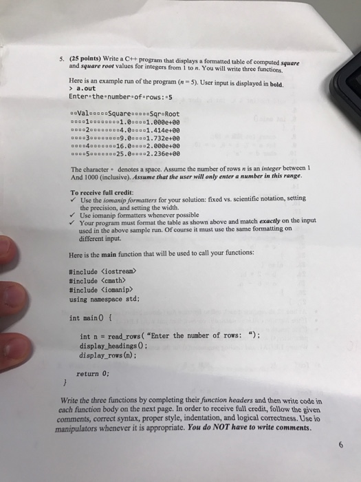 Solved 5. points) a C+ program that displays a formatted | Chegg.com