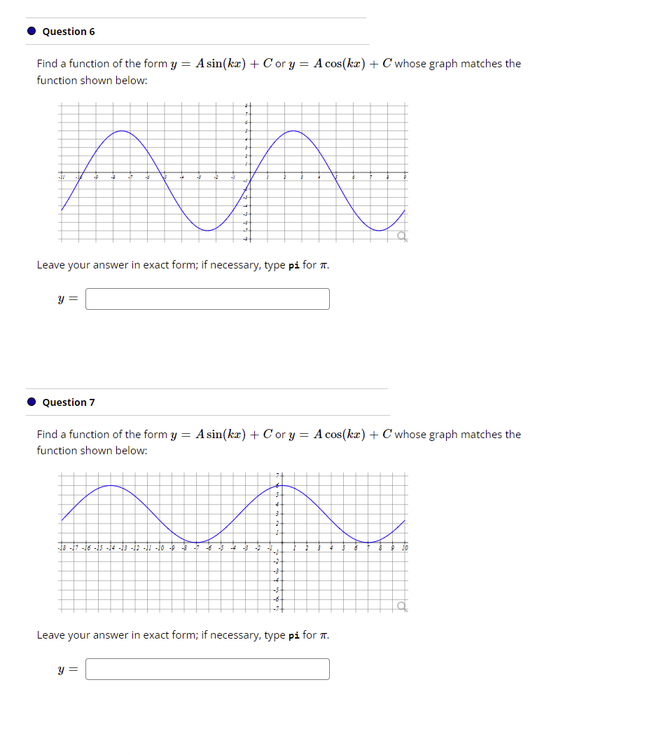 Solved Question 6 Find a function of the form y = A sin(kx) | Chegg.com