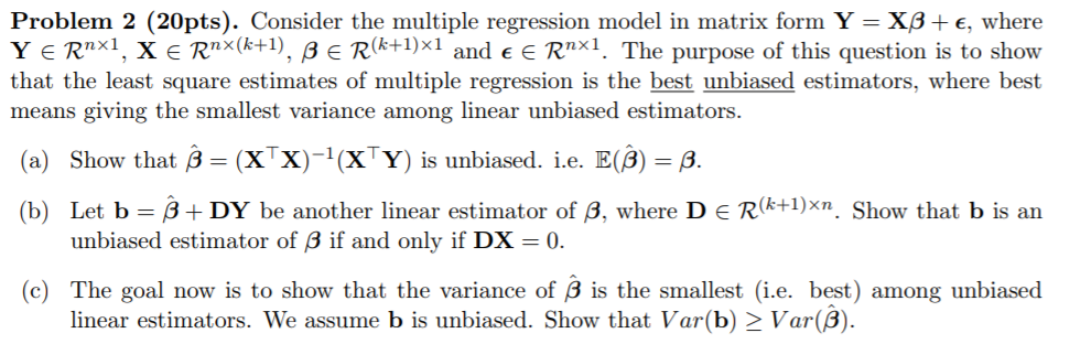 Solved Problem 2 (20pts). Consider the multiple regression | Chegg.com