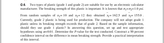 Solved Q.6. Two types of plastic (grade 1 and grade 2) are | Chegg.com
