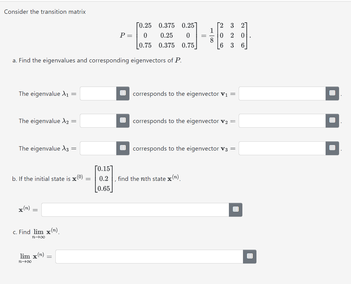 Solved Consider the transition matrix | Chegg.com