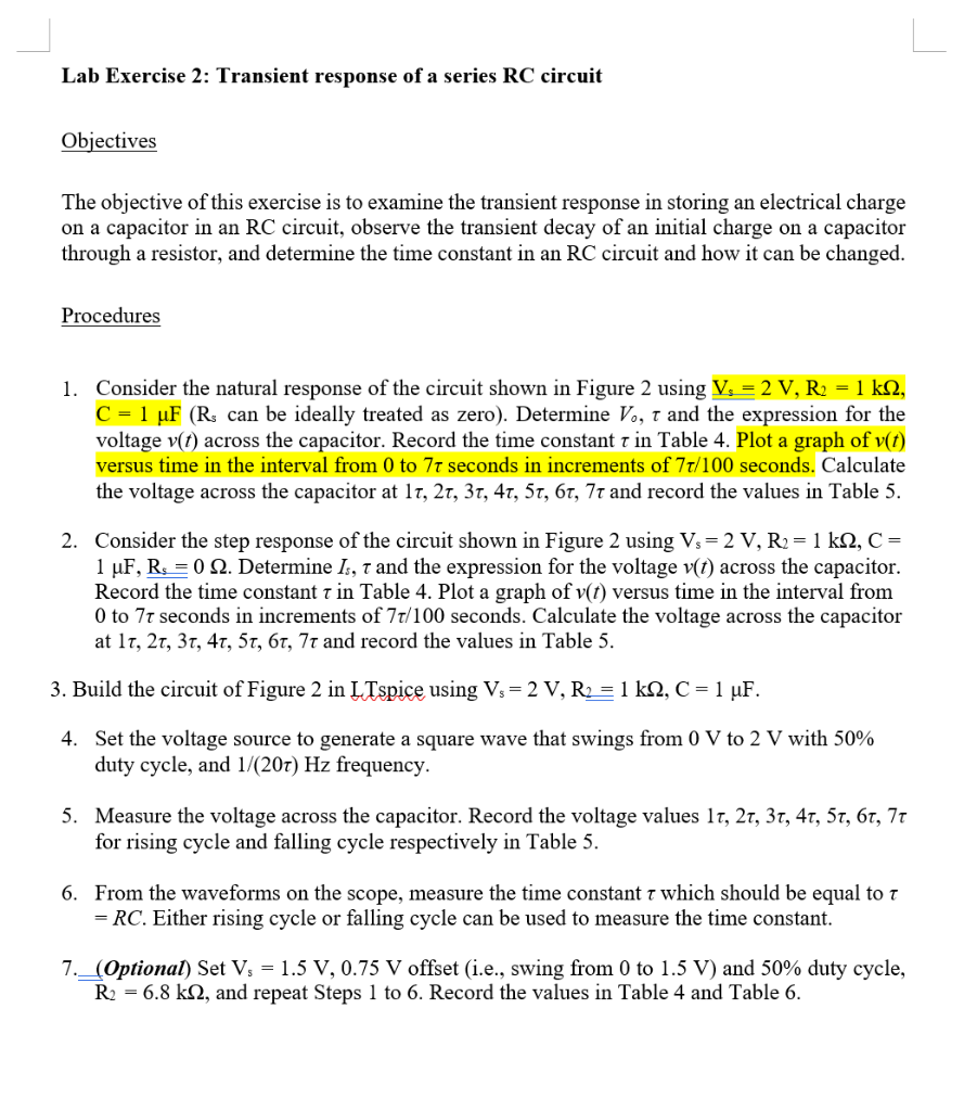 Lab Exercise 1: Transient response of a series RL | Chegg.com