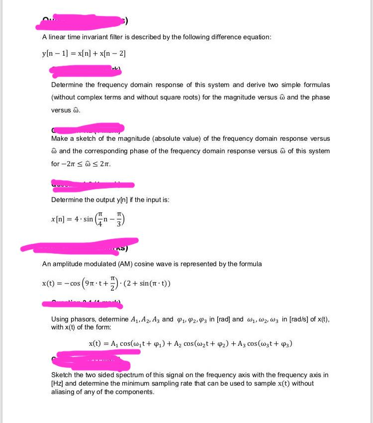 Solved A linear time invariant filter is described by the | Chegg.com