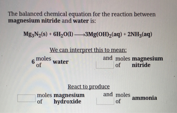 Solved The balanced chemical equation for the reaction | Chegg.com
