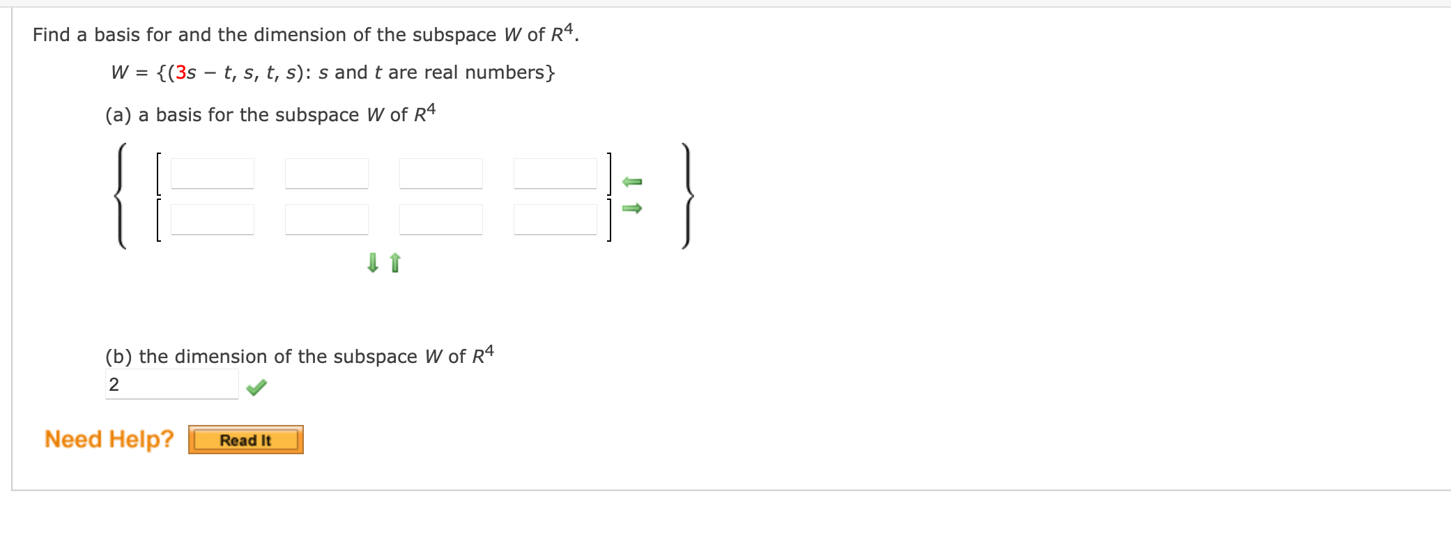 Solved ind a basis for and the dimension of the subspace W | Chegg.com