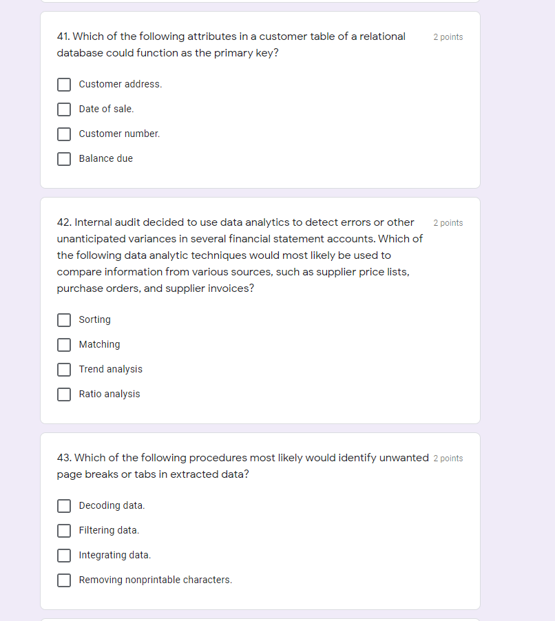 Solved 2 points 41. Which of the following attributes in a | Chegg.com