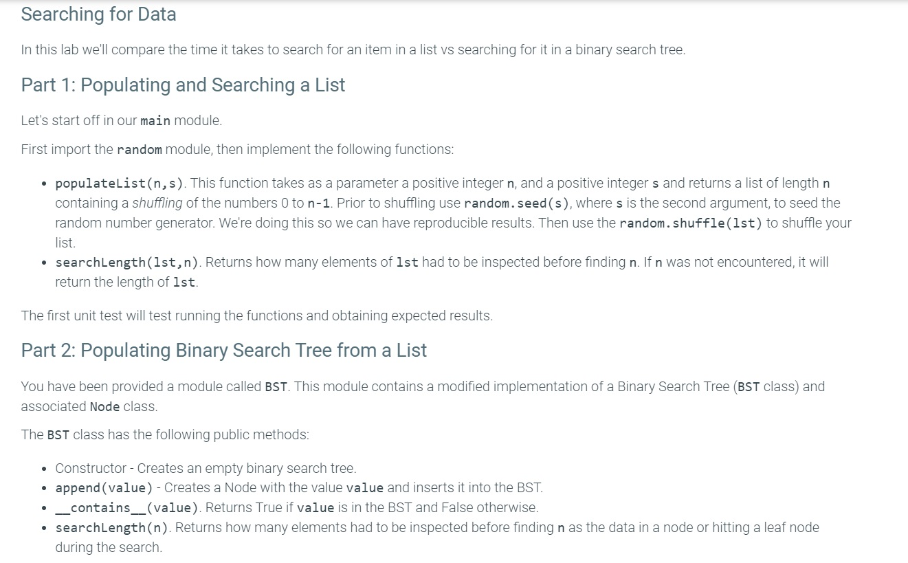 Solved Searching for Data In this lab we'll compare the time | Chegg.com