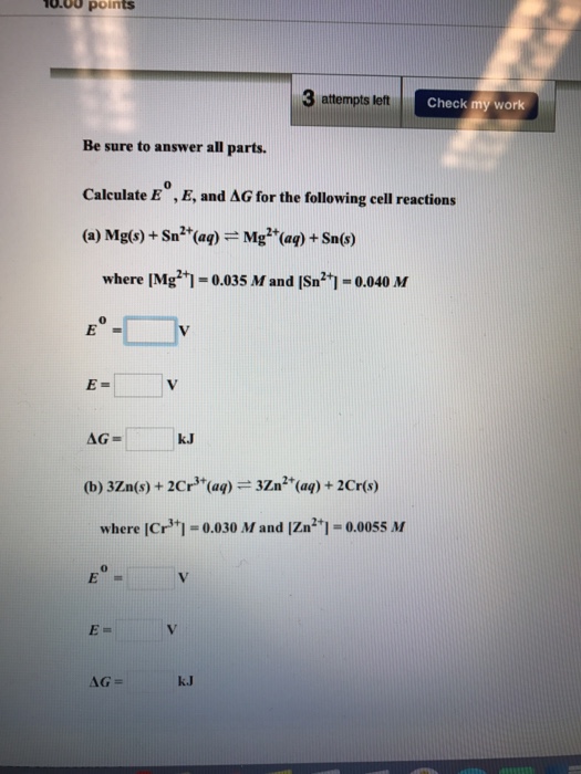 Solved Calculate E Degree E And Delta G For The Following