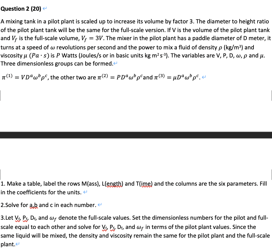 Solved Question 2 (20) A mixing tank in a pilot plant is | Chegg.com