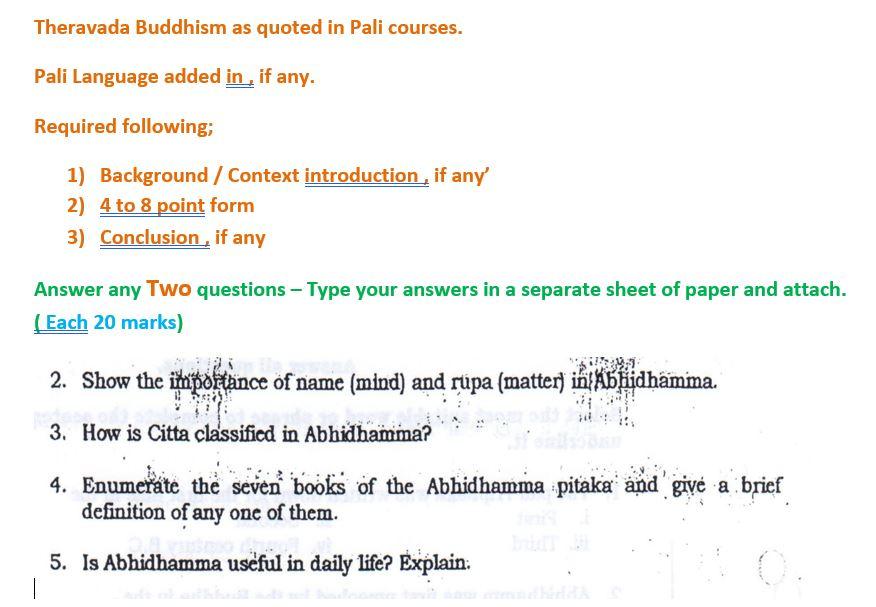 Solved Subject: Theravada Buddhism Topic: Abhidhamma | Chegg.com