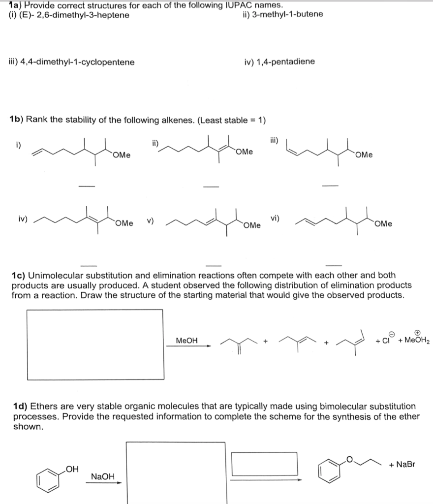 Solved 1a) Provide correct structures for each of the | Chegg.com