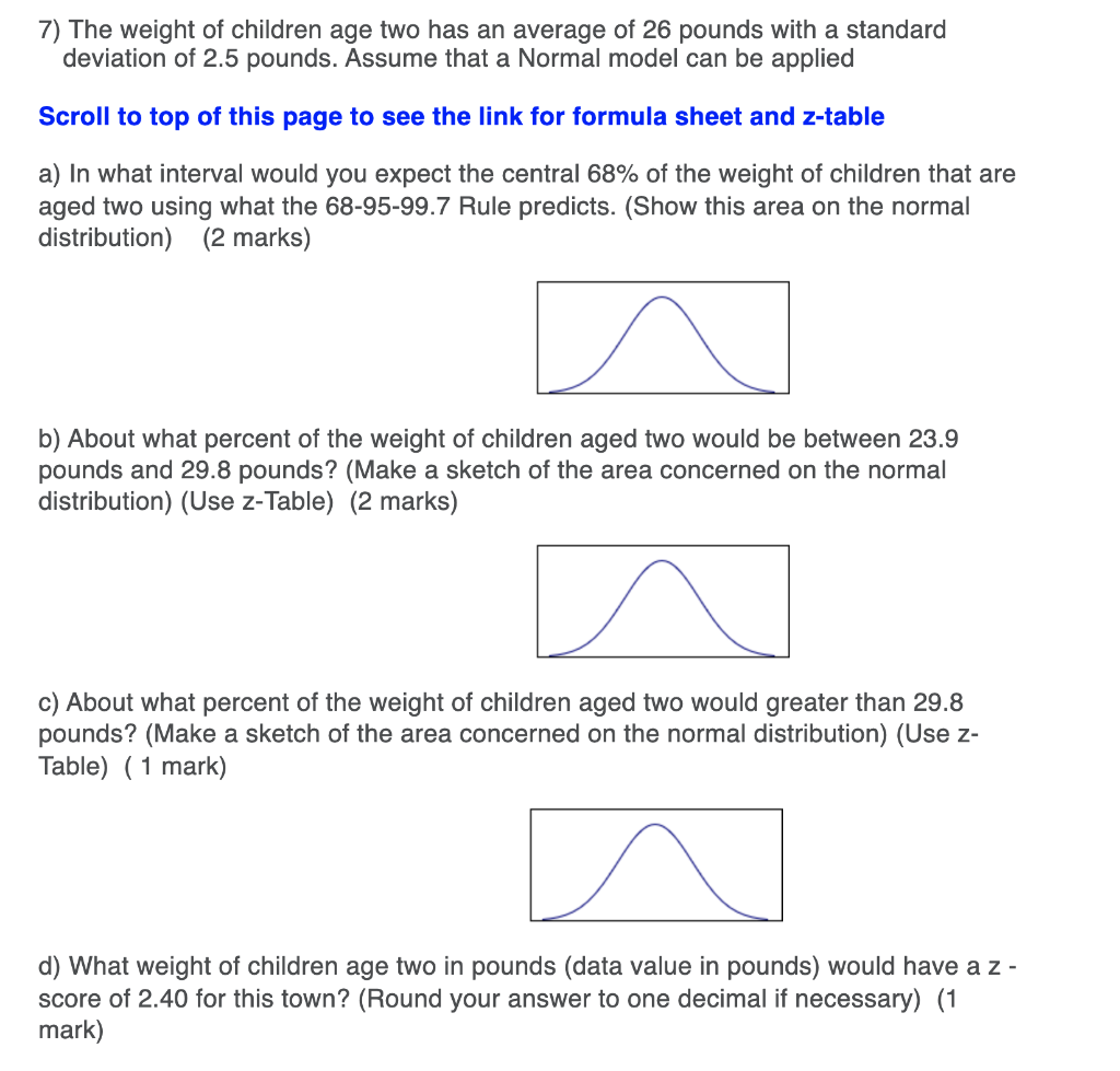 Solved 7) The weight of children age two has an average of | Chegg.com