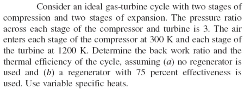 Solved Consider an ideal gas -turbine cycle with two stages | Chegg.com