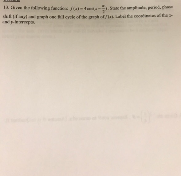 Solved Given the following function: f (x) = 4 cos (x - | Chegg.com