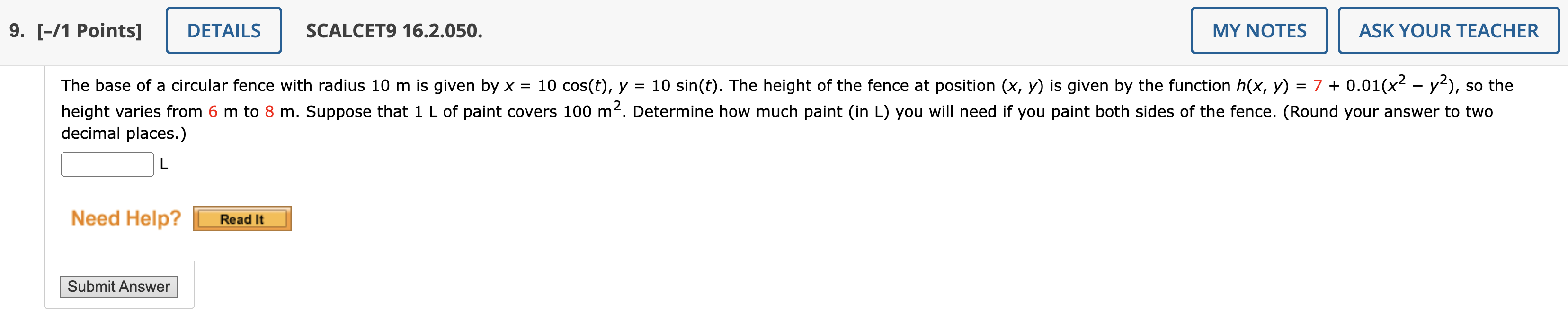 Solved [-/1 Points] SCALCET9 16.2.050. decimal places.) L | Chegg.com