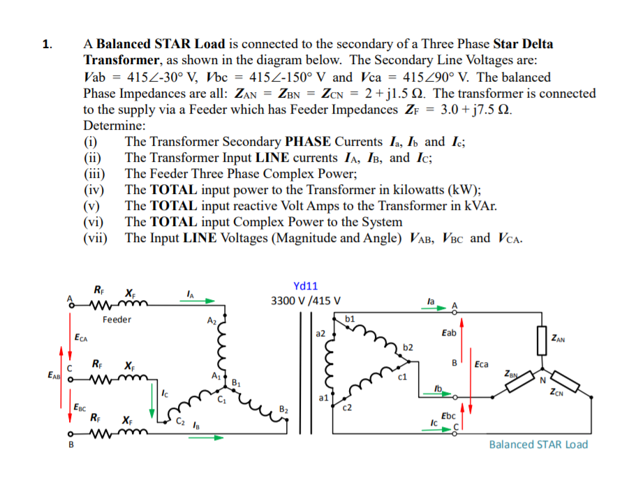 1. A Balanced STAR Load is connected to the secondary | Chegg.com