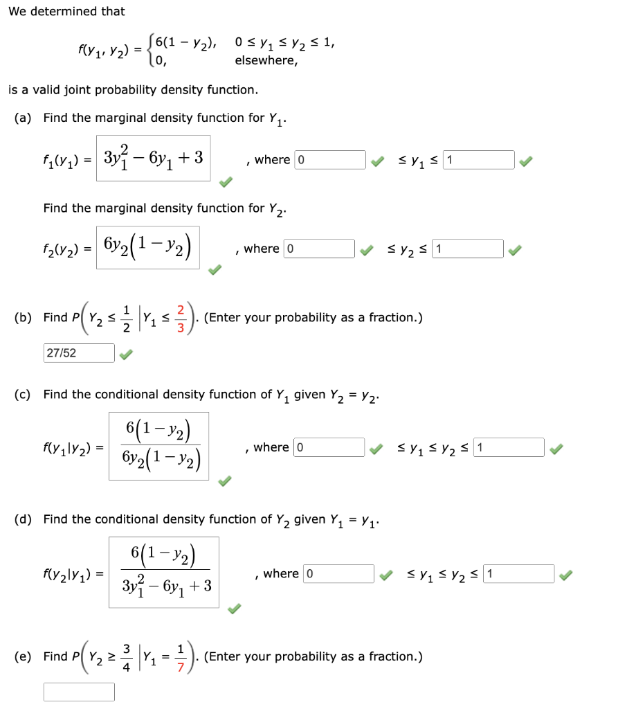 Solved We determined that f(y1,y2)={6(1−y2),0,0≤y1≤y2≤1 | Chegg.com