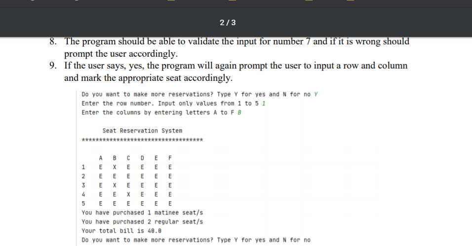 Please help in Java programming The program is a seat | Chegg.com