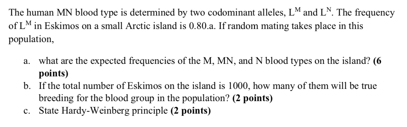 Solved The human MN blood type is determined by two | Chegg.com