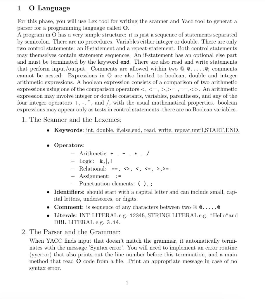 Solved For this phase, you will use Lex tool for writing the | Chegg.com