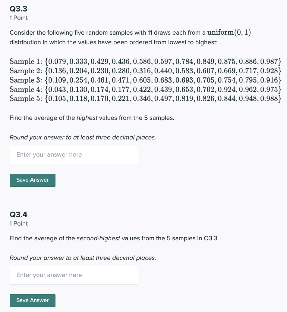 Solved Q3 Random samples from the uniform distribution 4 | Chegg.com