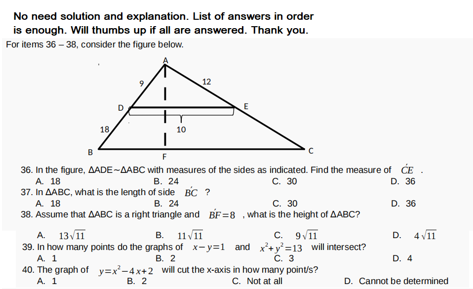 Solved No need solution and explanation. List of answers in | Chegg.com