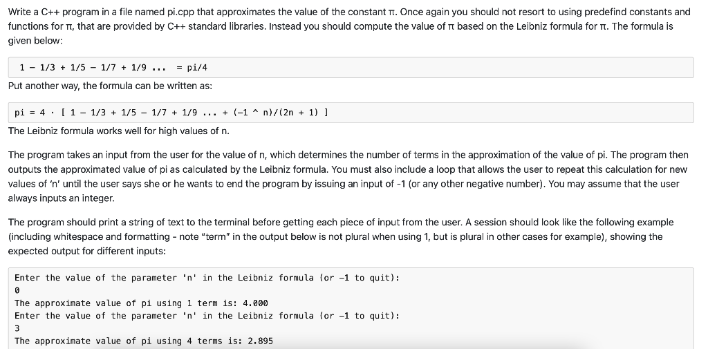 Solved Write a C++ program in a file named pi.cpp that | Chegg.com
