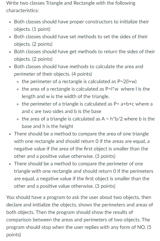 Solved Write two classes Triangle and Rectangle with the | Chegg.com