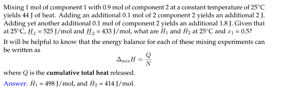 Solved Mixing 1 mol of component 1 with 0.9 mol of component | Chegg.com