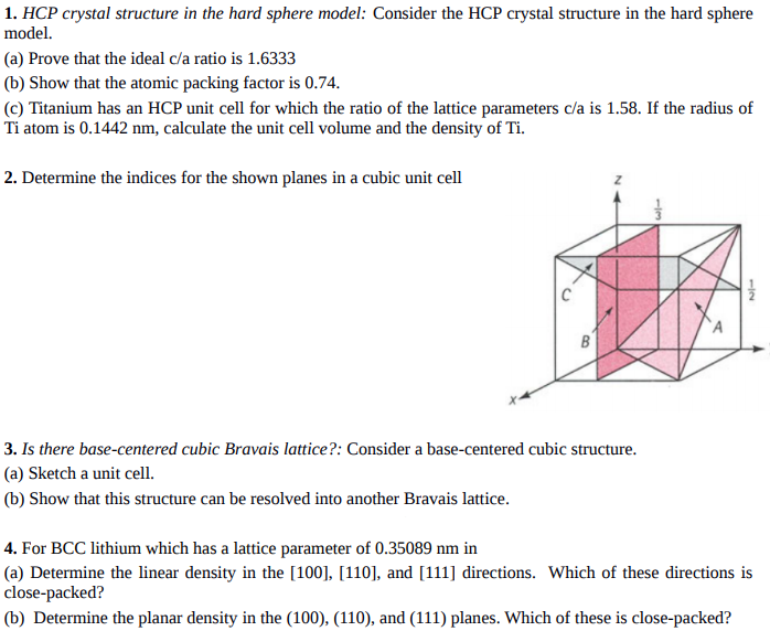Solved 1. HCP crystal structure in the hard sphere model: | Chegg.com