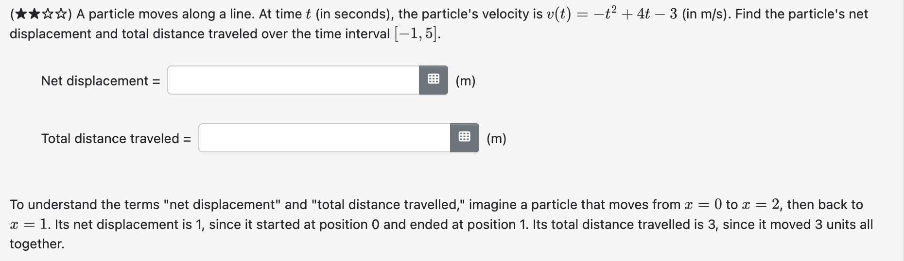 Solved displacement and total distance traveled over the | Chegg.com