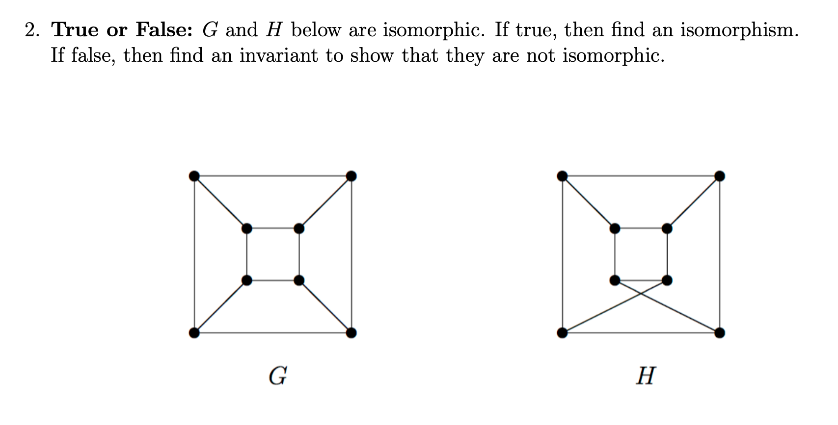 Solved 2. ﻿True or False: G and H below are isomorphic. If | Chegg.com