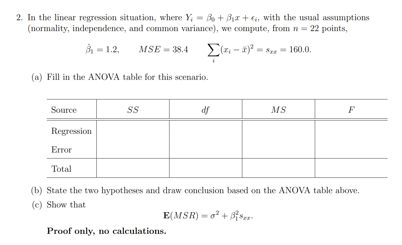 - 2. In the linear regression situation, where Yį = | Chegg.com