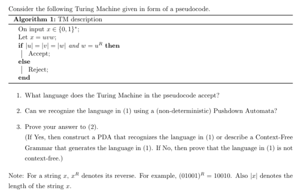 Solved Consider the following Turing Machine given in form | Chegg.com