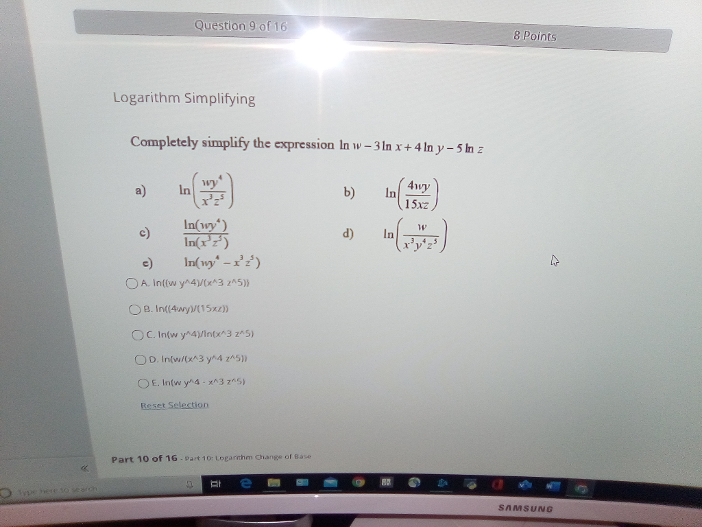 Solved Question 9 of 16 8 Points Logarithm Simplifying | Chegg.com